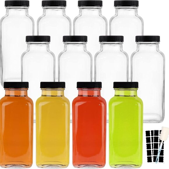 Other | 12 Oz Glass Drink Bottles Set Of 12 Vintage Glass Water Bottles ...